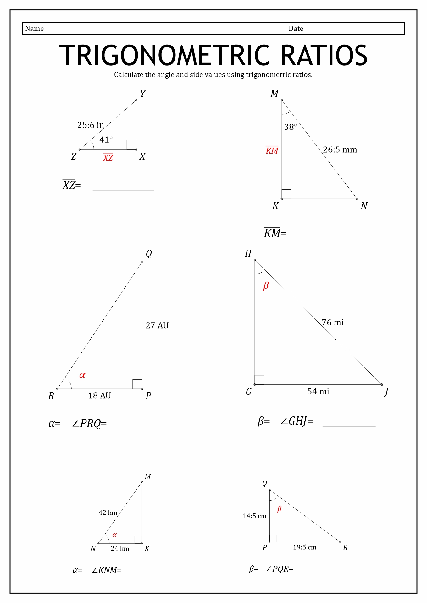 Sin Cos Tan Worksheets
