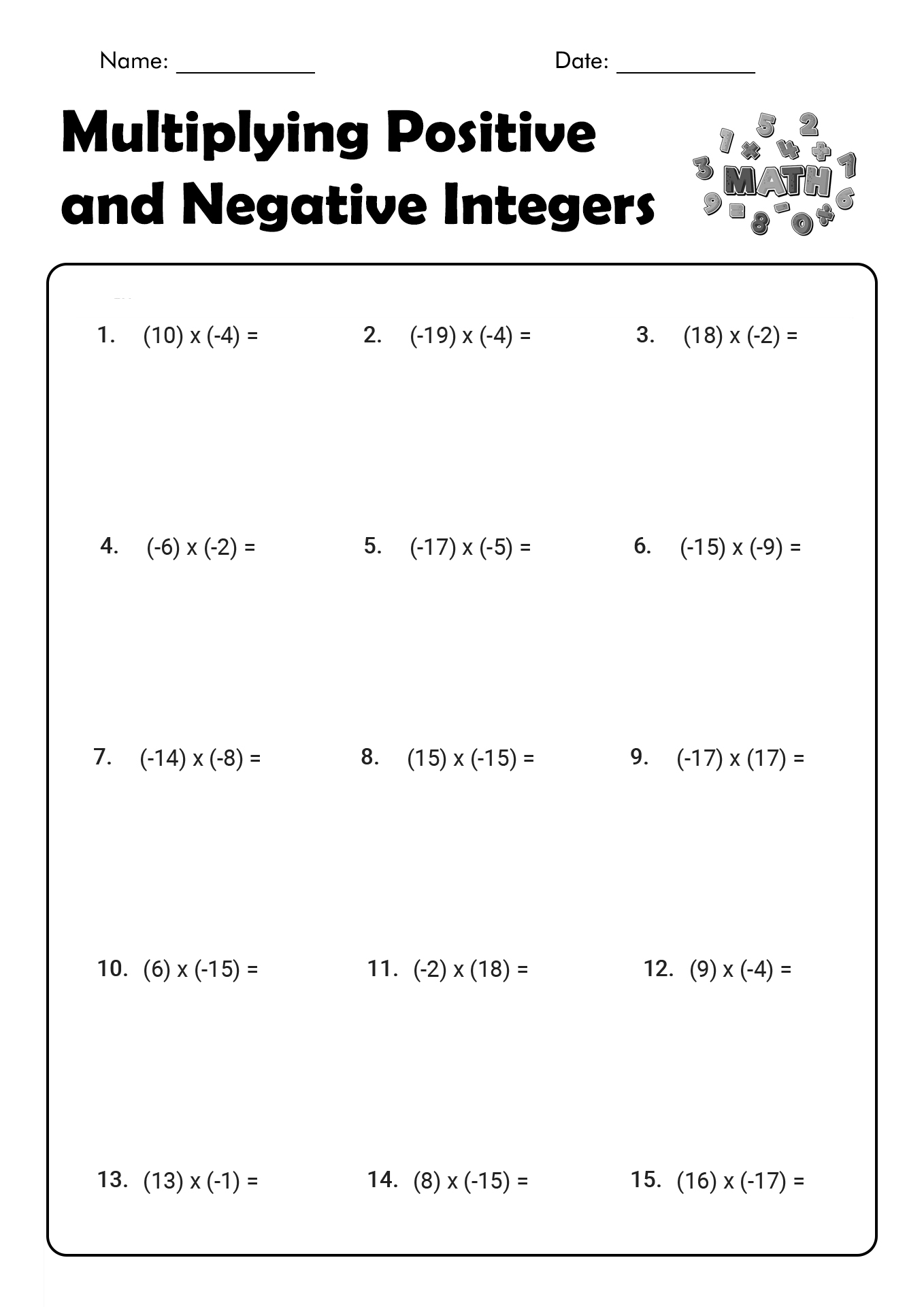 12 Multiplying Integers Worksheets With Answers Free PDF At