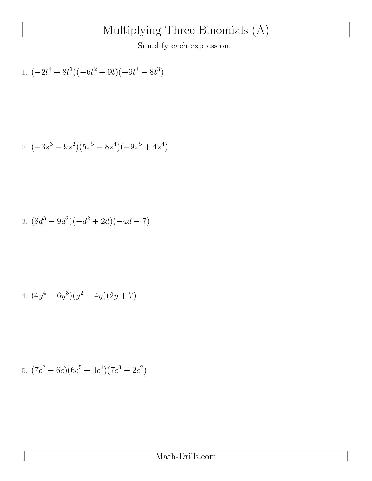 13 Multiplying Binomials Worksheet - Free PDF at worksheeto.com 13 Multiplying Binomials Worksheet - Free PDF at worksheeto.com