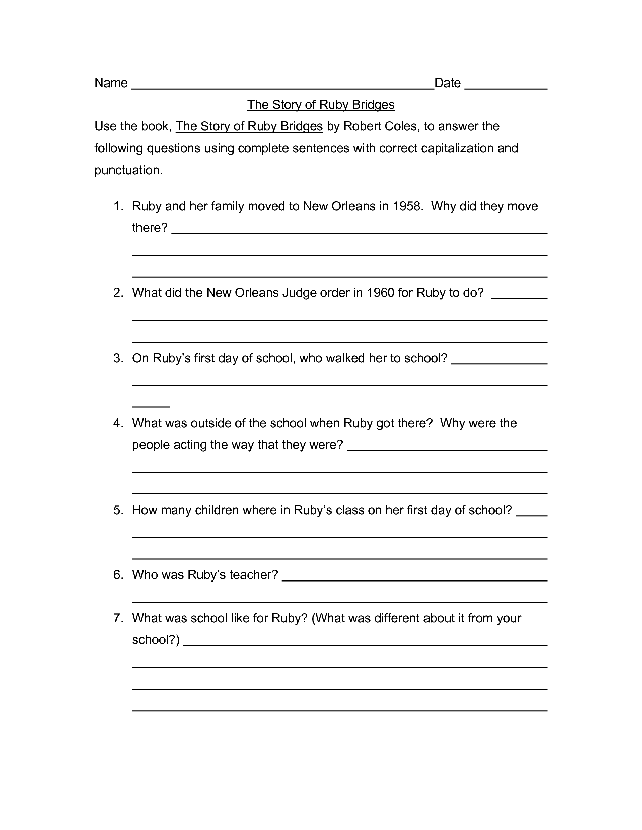 18 Ruby Bridges Worksheets Free Pdf At