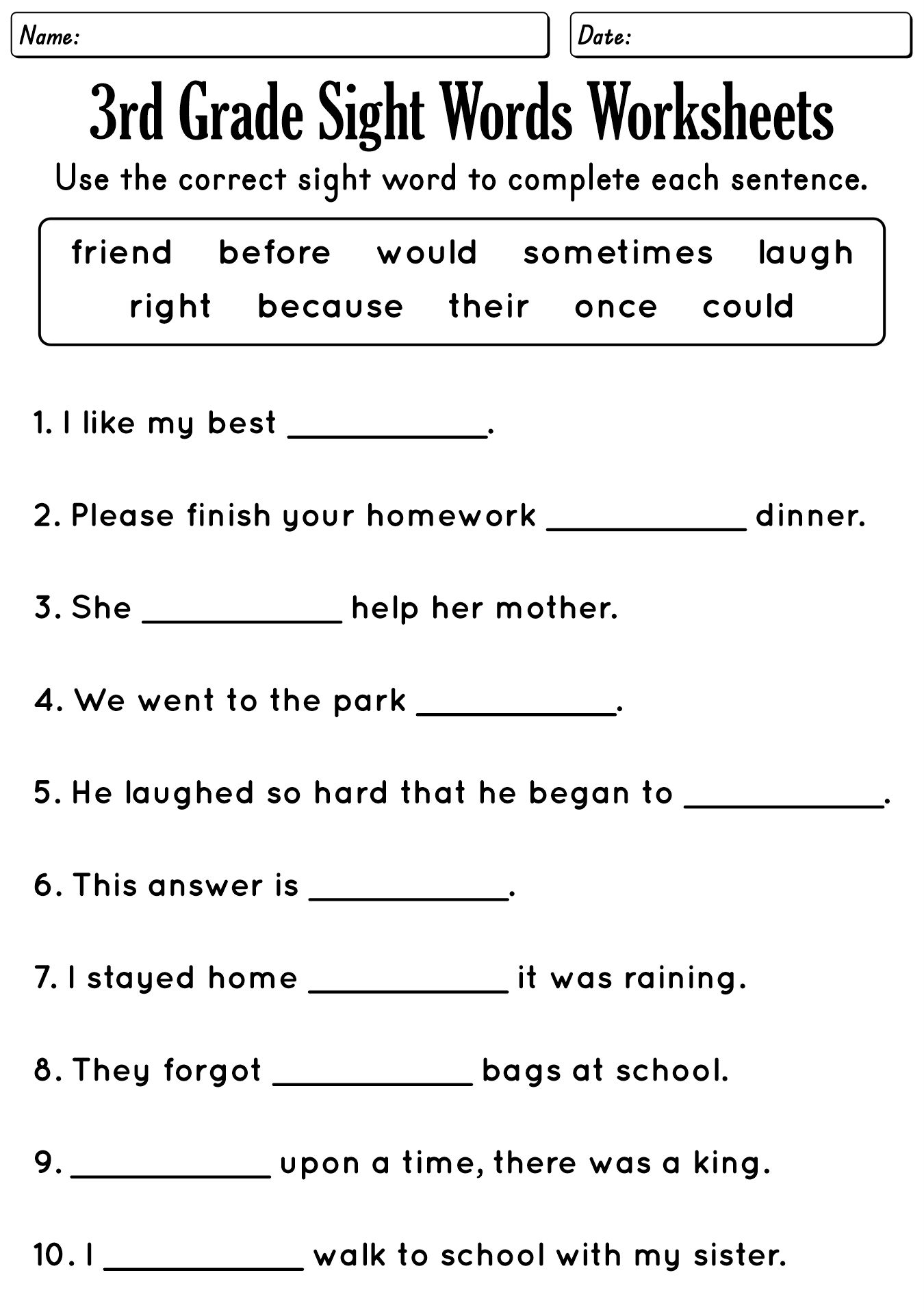 15 English Worksheets 3rd Grade - Free PDF at worksheeto.com