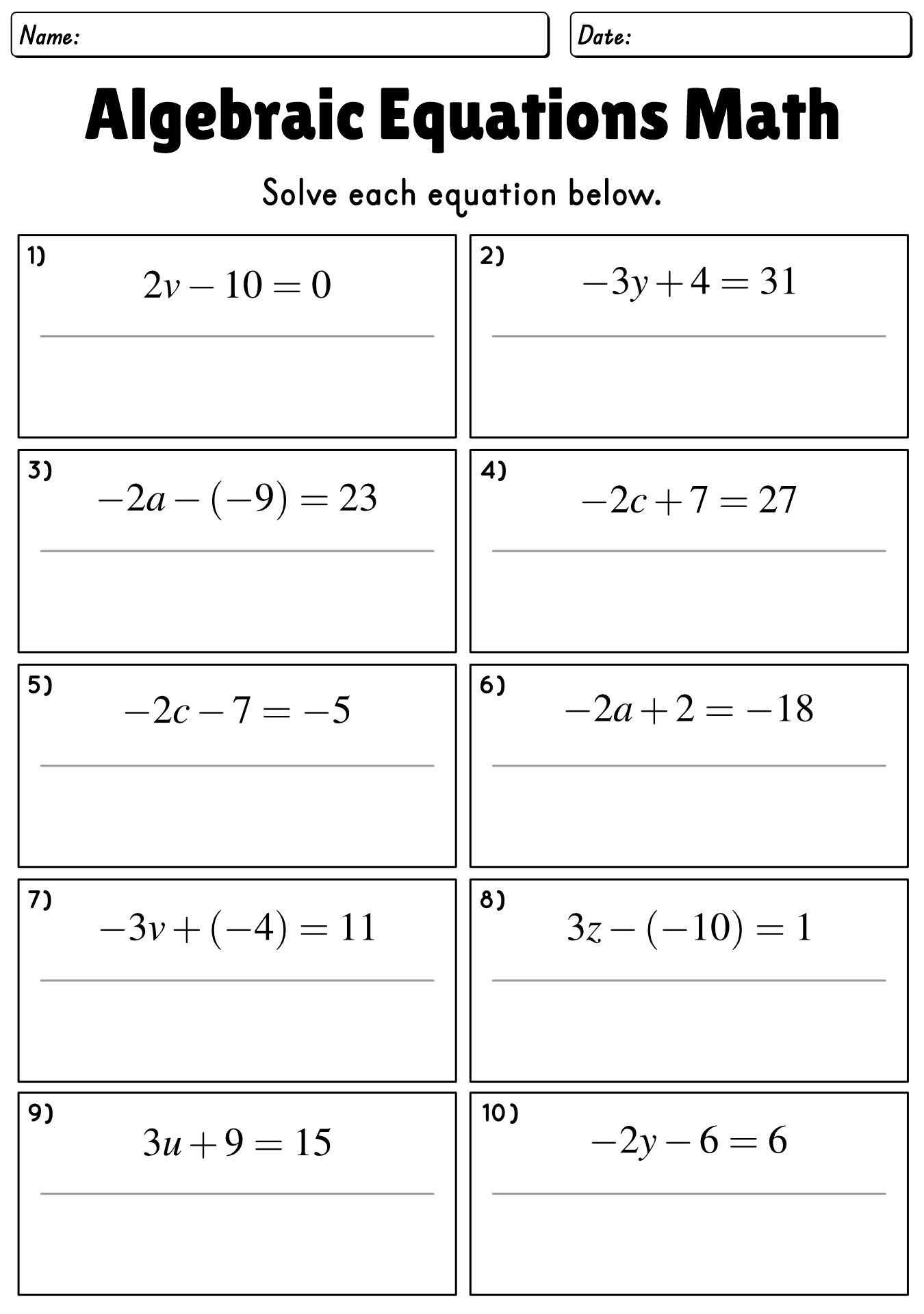 11 Equation Math Worksheets Printable - Free PDF at worksheeto.com