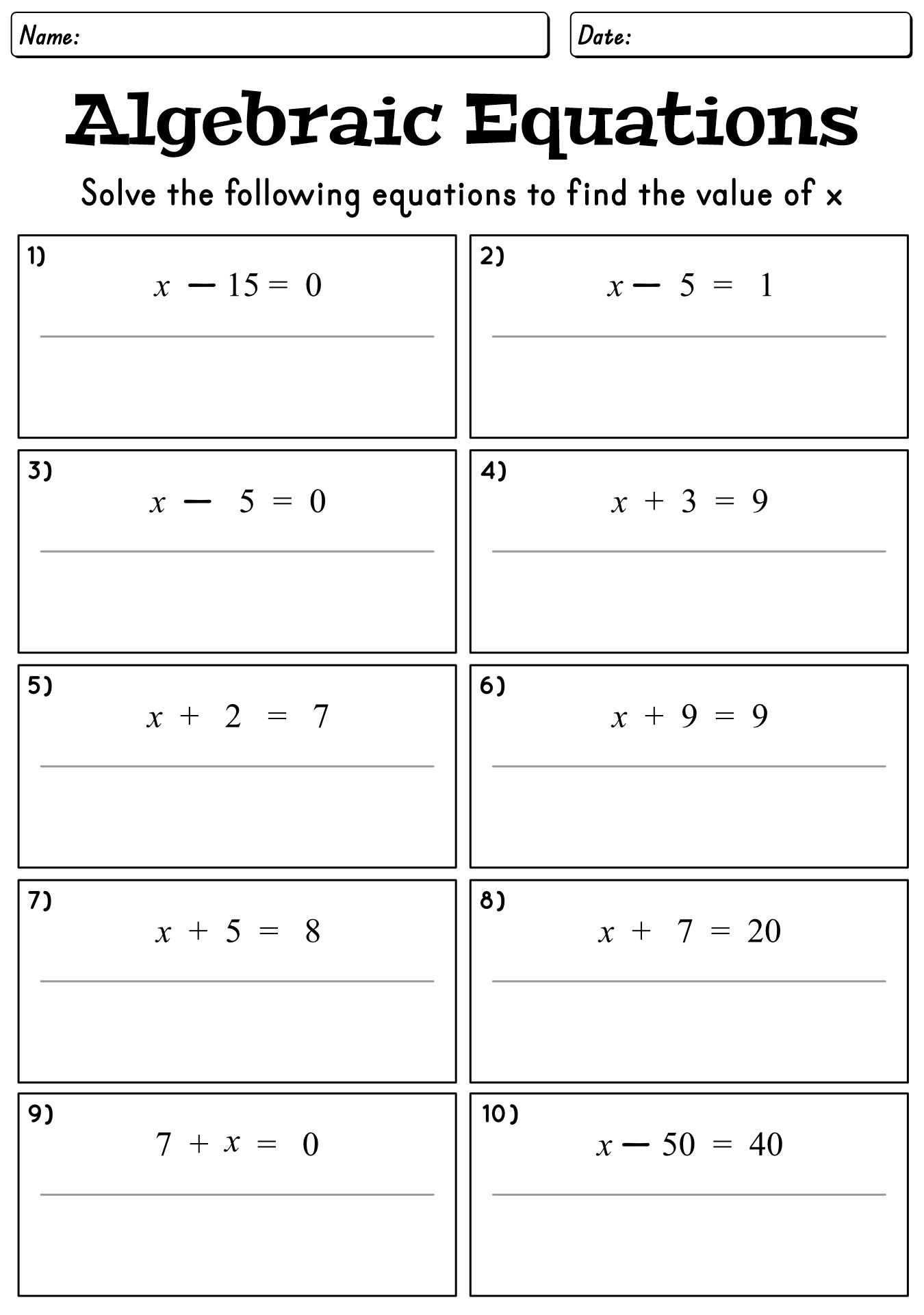 11 Equation Math Worksheets Printable - Free PDF at worksheeto.com