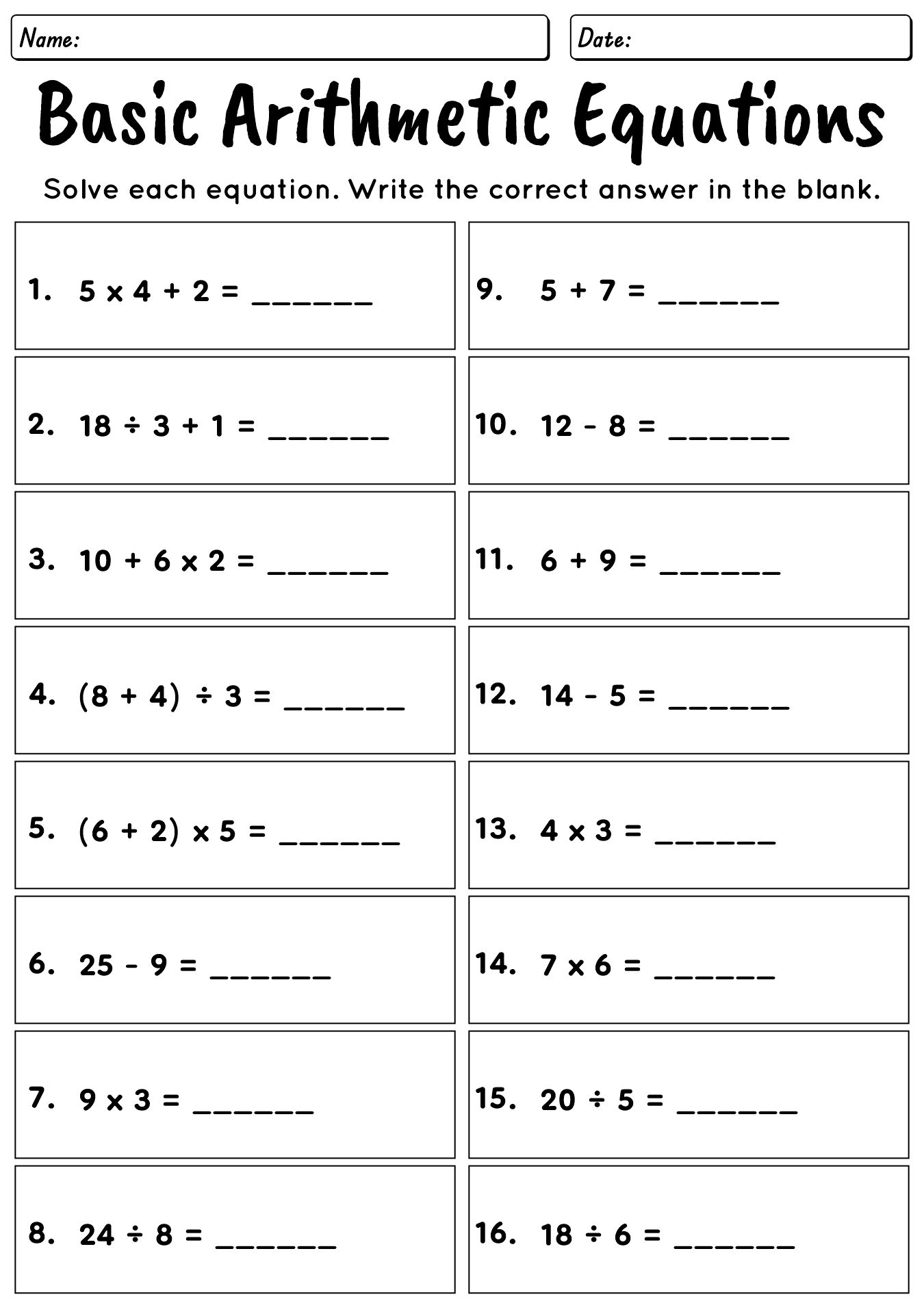 11 Equation Math Worksheets Printable - Free PDF at worksheeto.com