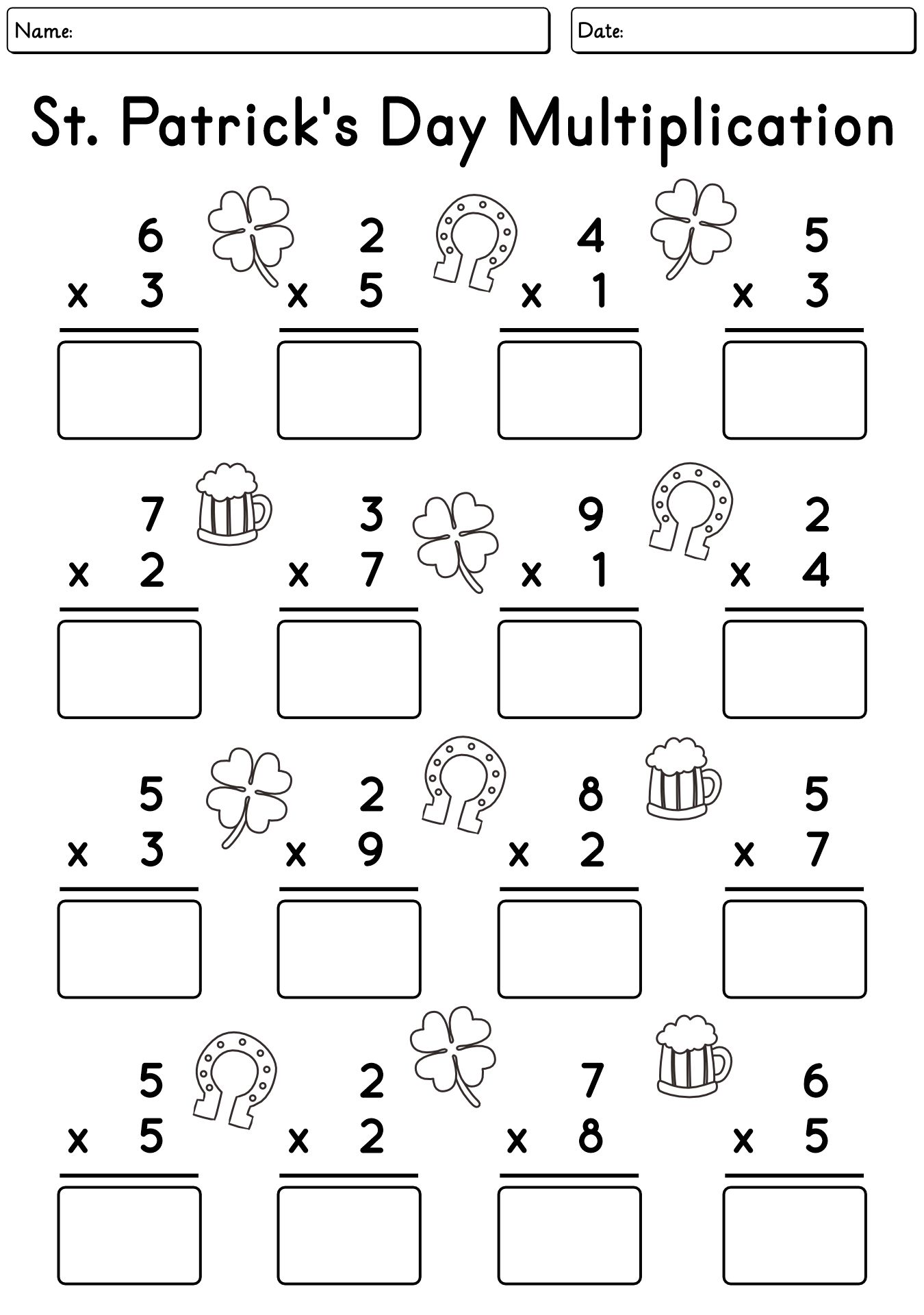13 St. Patrick's Day Math Multiplication Worksheet - Free PDF at ...