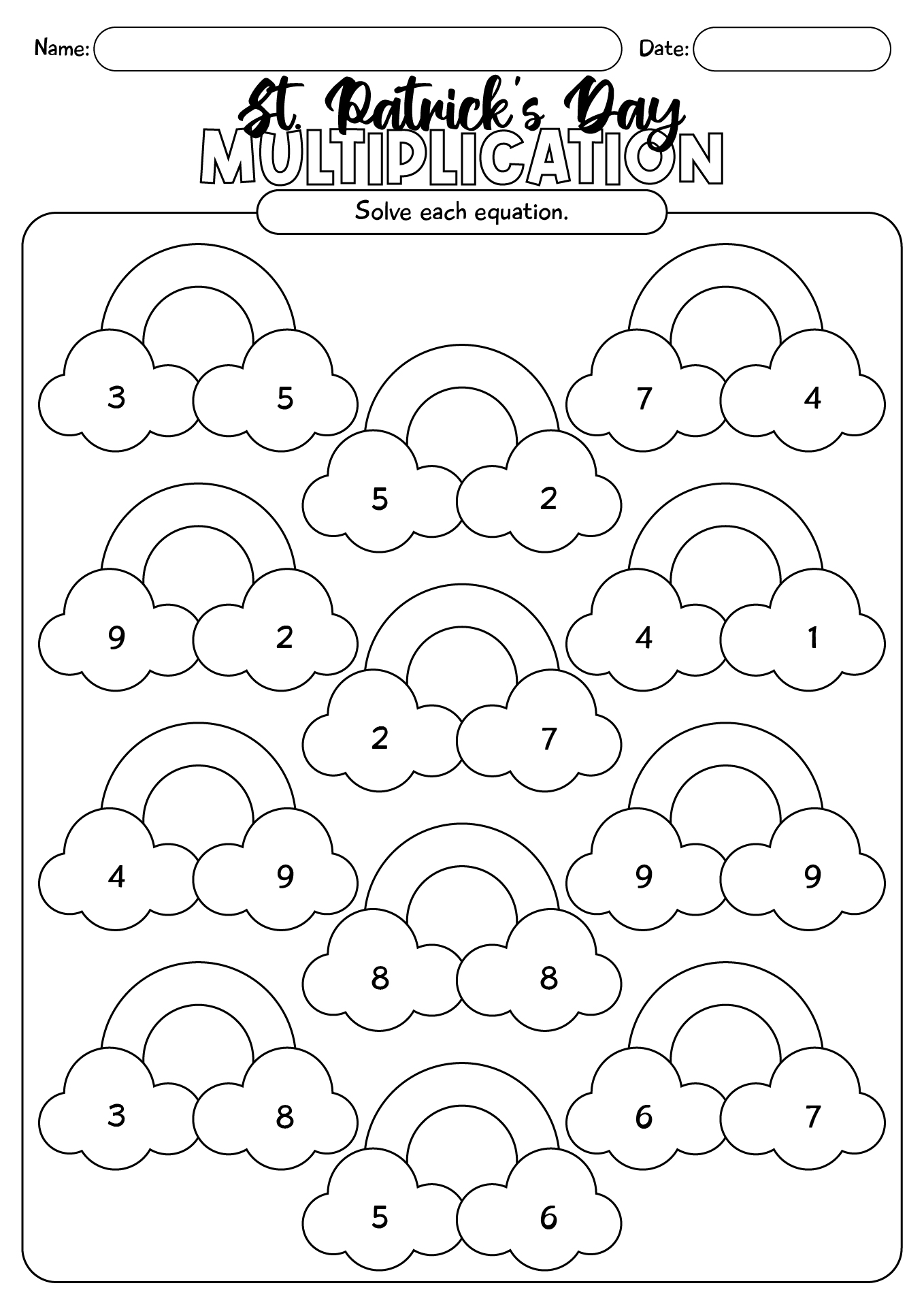 13 St. Patrick's Day Math Multiplication Worksheet - Free PDF at ...