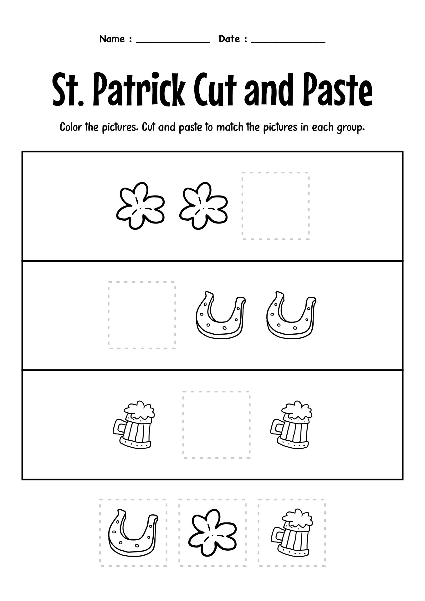 14 St. Patrick's Preschool Pattern Worksheets - Free PDF at worksheeto.com