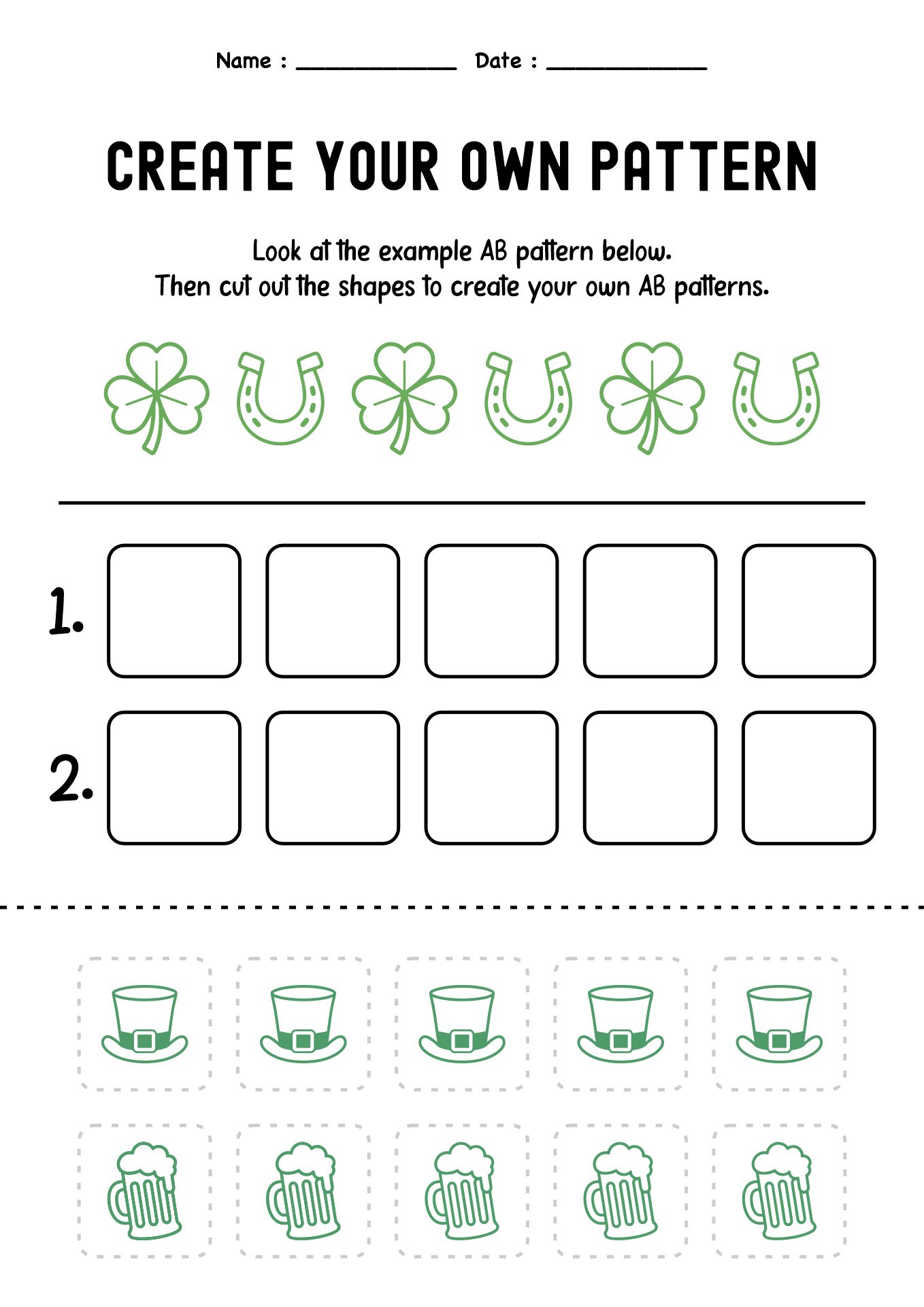 14 St. Patrick's Preschool Pattern Worksheets - Free PDF at worksheeto.com