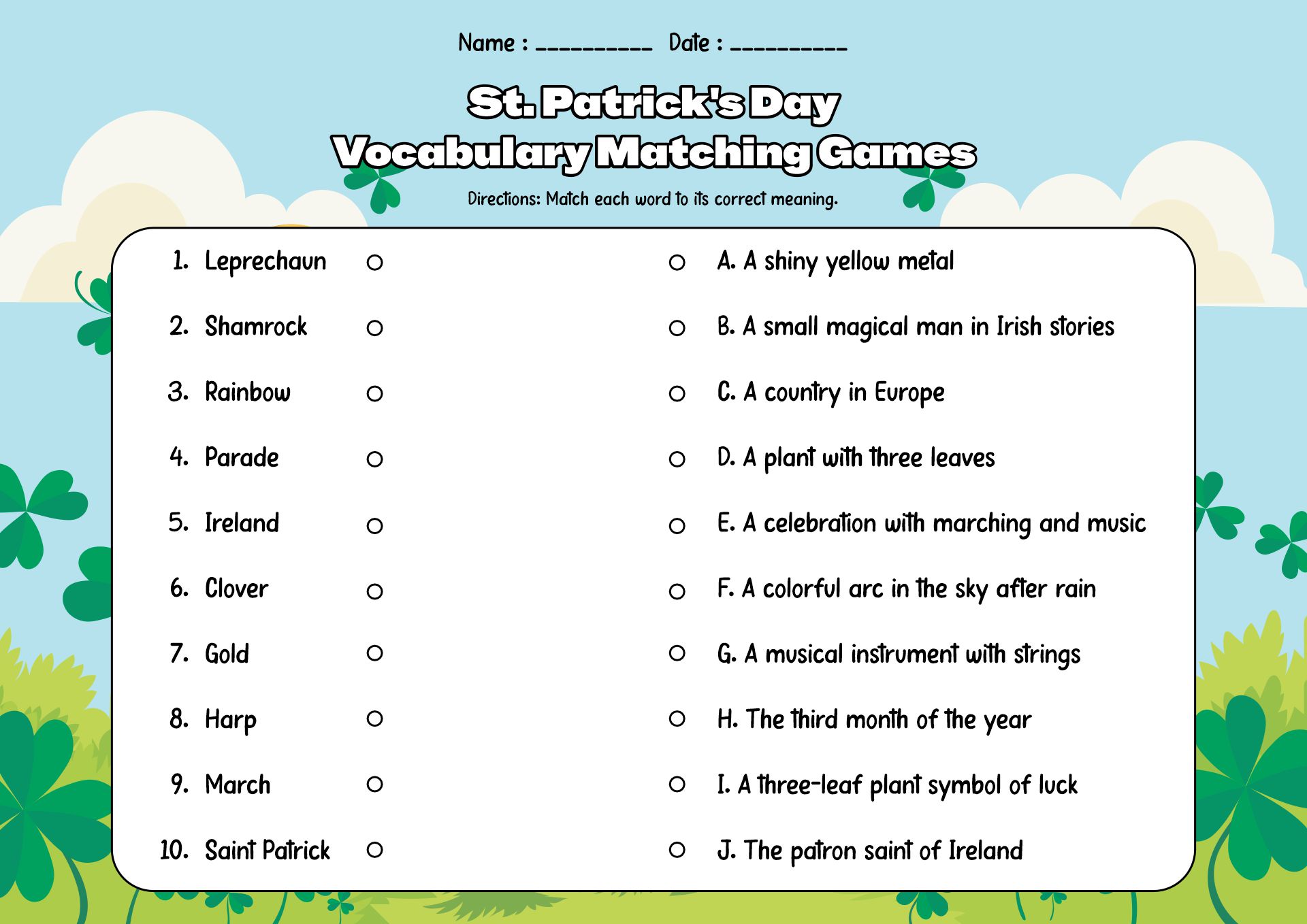 13 St. Patrick's Day Vocabulary Worksheets - Free PDF at worksheeto.com