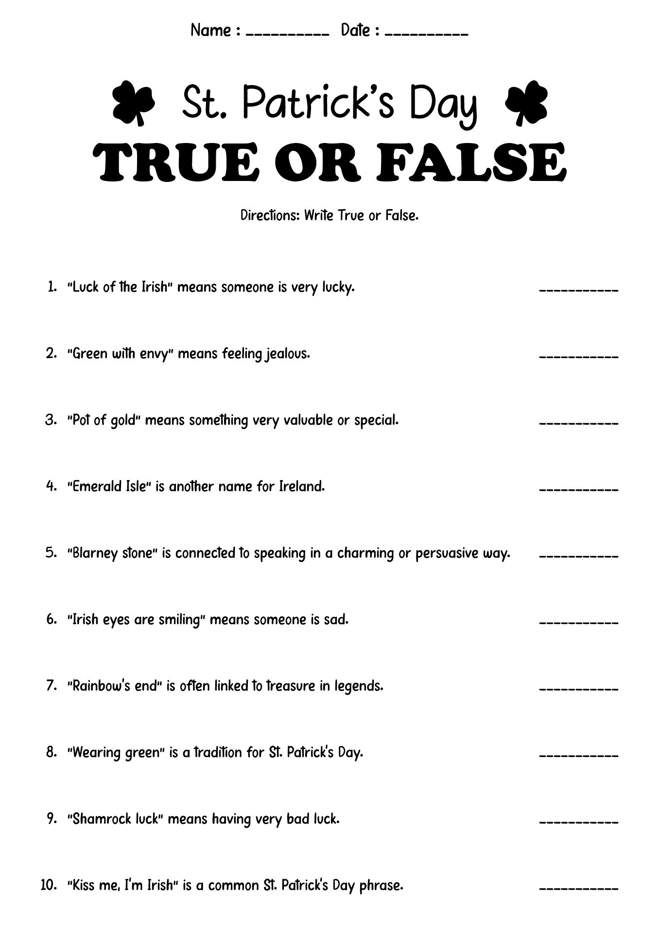 13 St. Patrick's Day Vocabulary Worksheets - Free PDF at worksheeto.com