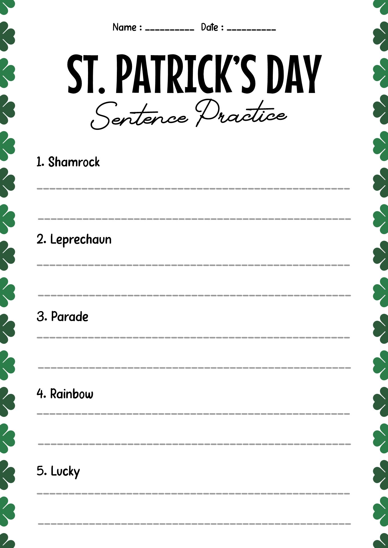 13 St. Patrick's Day Vocabulary Worksheets - Free PDF at worksheeto.com