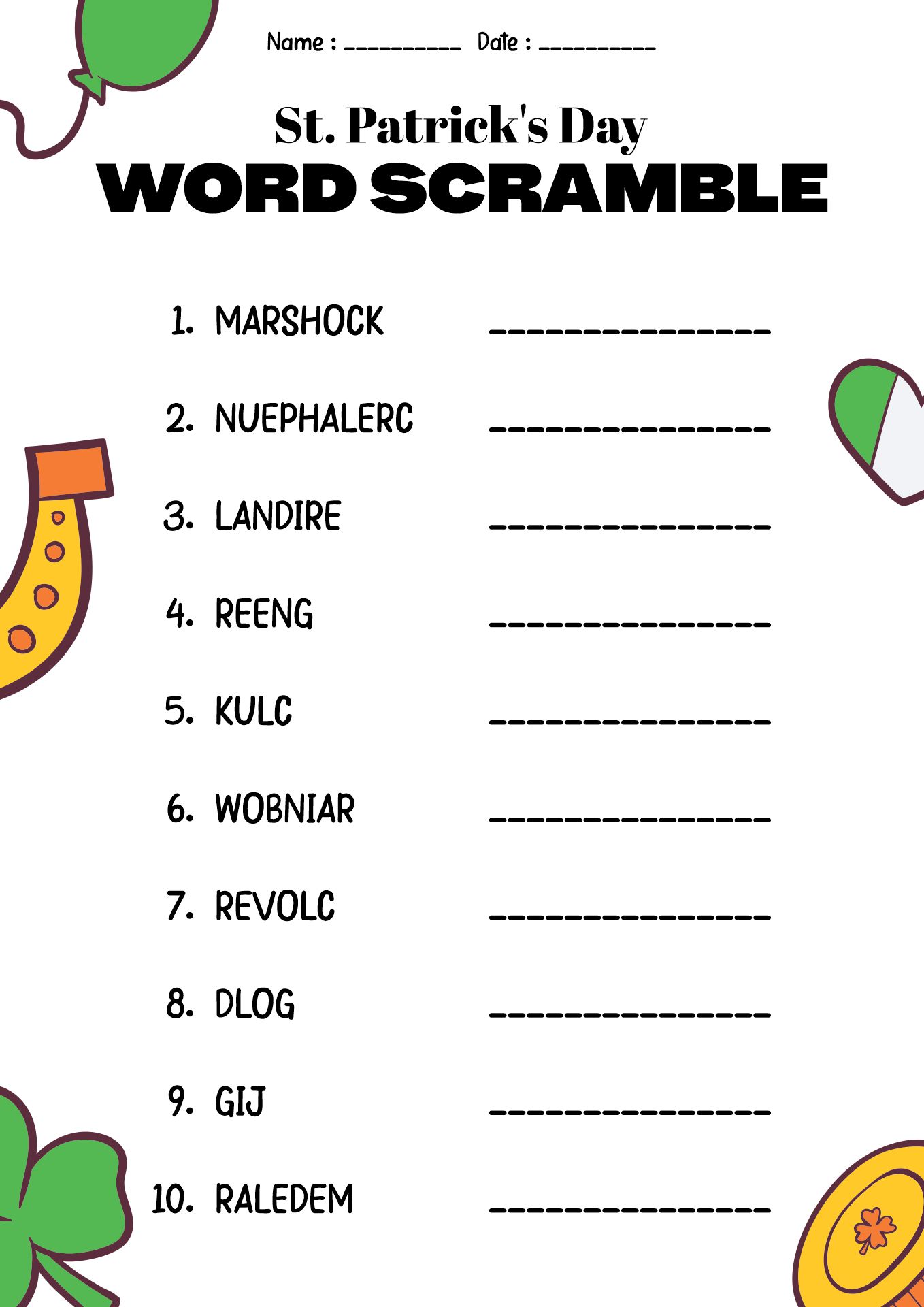 13 St. Patrick's Day Vocabulary Worksheets - Free PDF at worksheeto.com