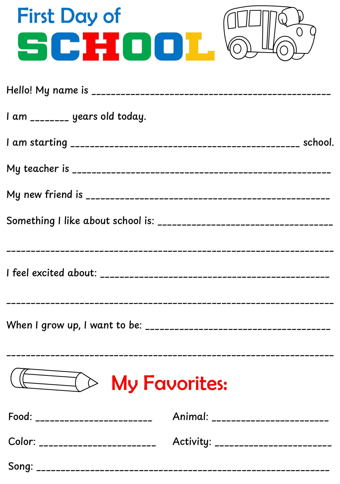 11 First Day Of School Kindergarten Worksheets - Free PDF at worksheeto.com